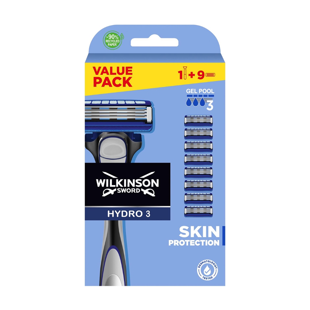 WILKINSON SWORD HYDRO 3 SKIN PROTECTION RAZOR + 9 BLADES